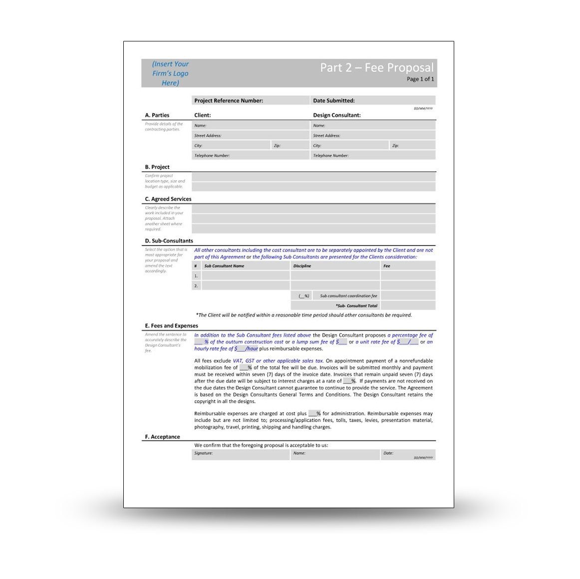 Small Works Fee Proposal Template Blue Turtle Consulting